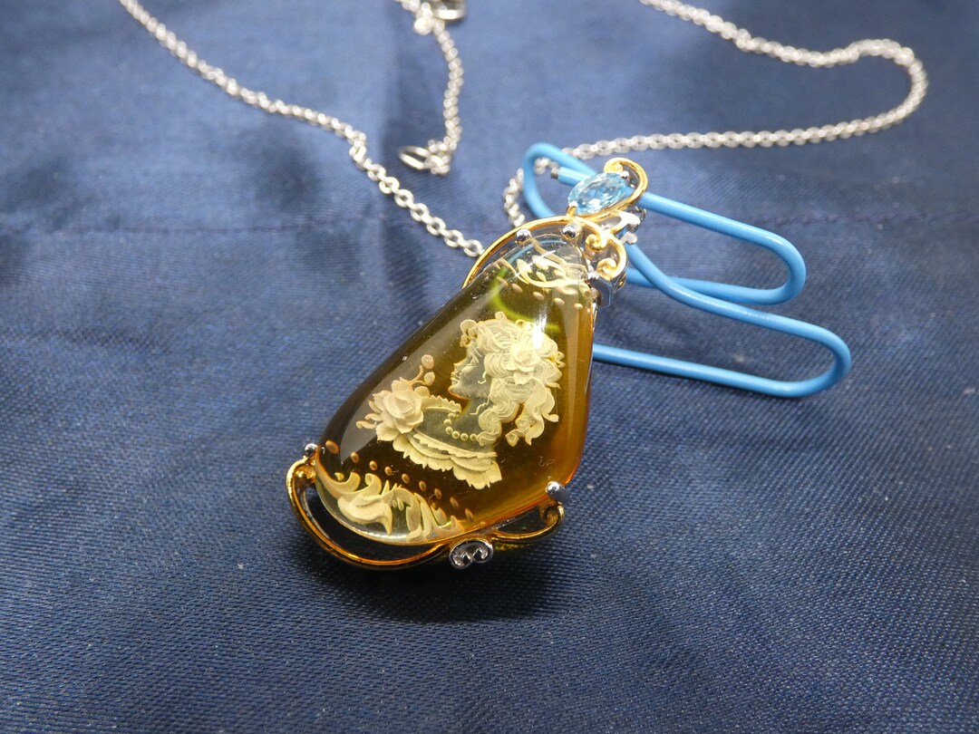 NH Michael Valitutti Cameo With Flowers Etched Art Glass Sterling ...