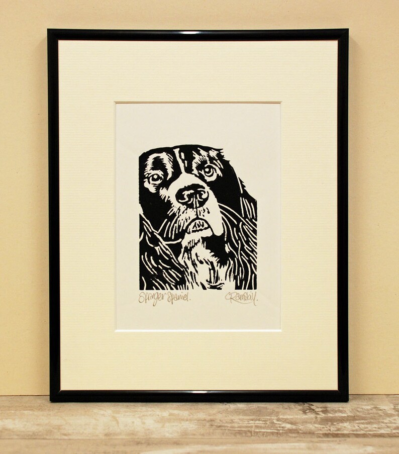 Springer Spaniel Dog Art Print Linocut Original Hand-pulled Relief ...