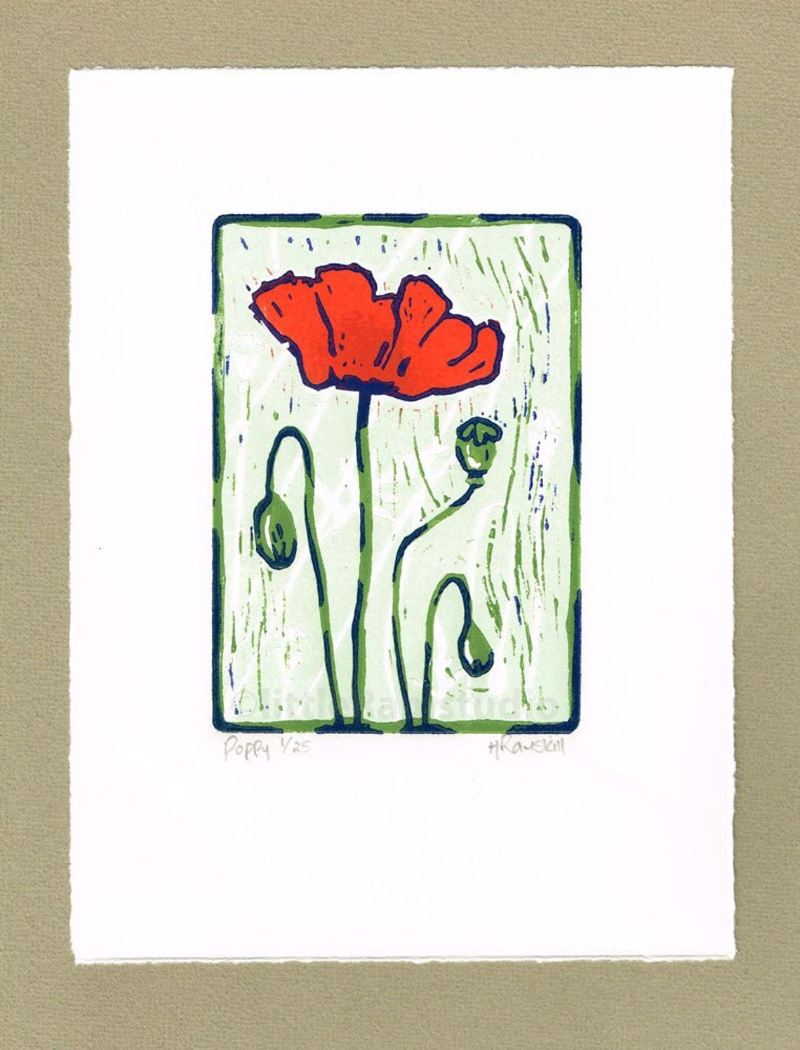 Poppy, Red Poppy Flower Linocut Print Original Limited Edition Linocut ...