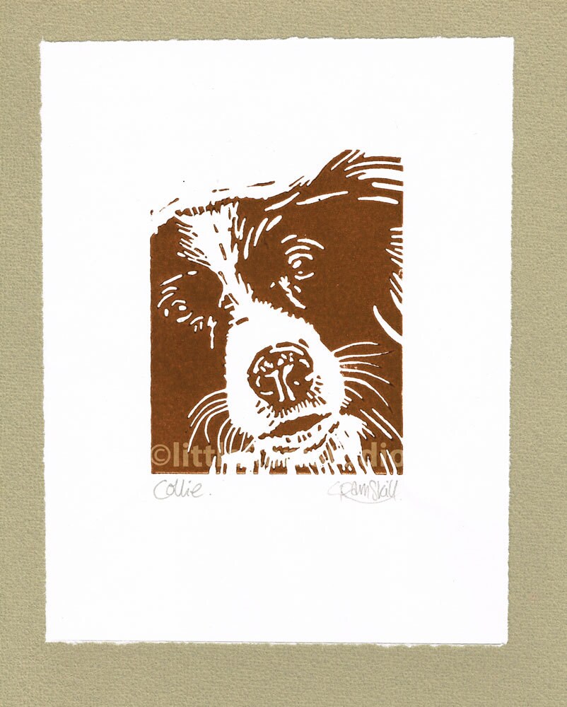 Dog Art Collie Dog Art Print. Dog Linocut Print | Etsy