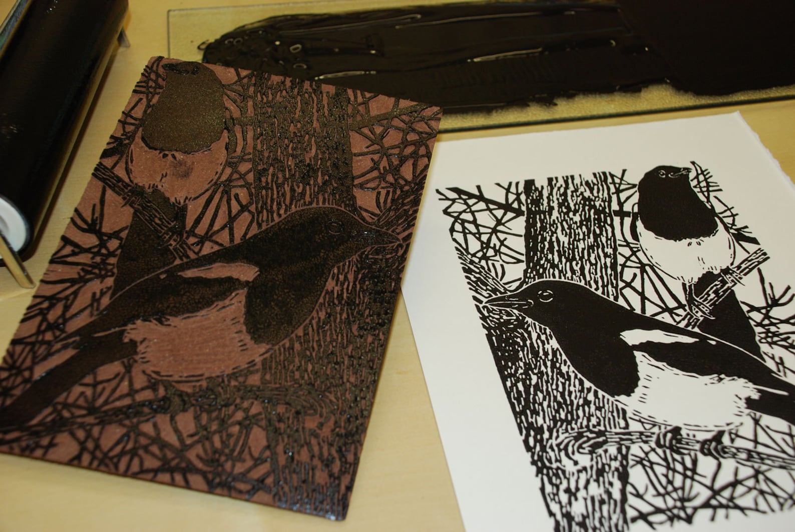 Magpies Magpies Print Magpies Linocut Handmade Print - Etsy