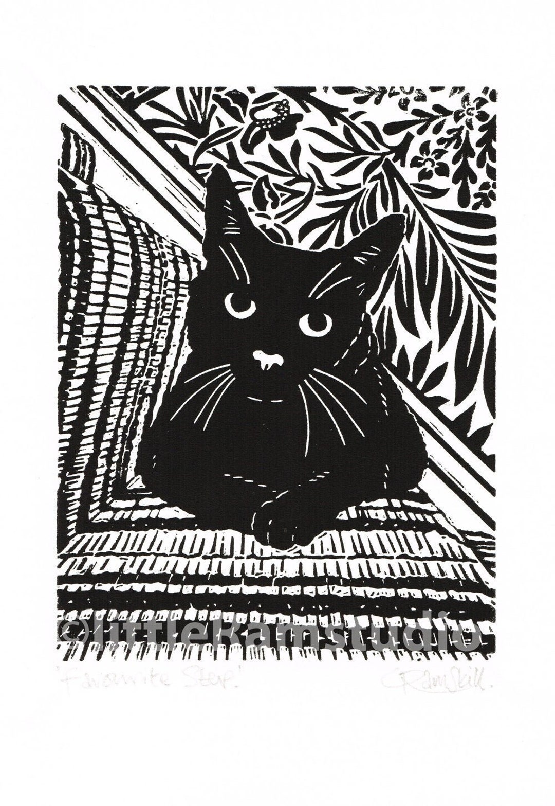 Black Cat Print, Black Cat Art, Black Cat Linocut Print Original ...
