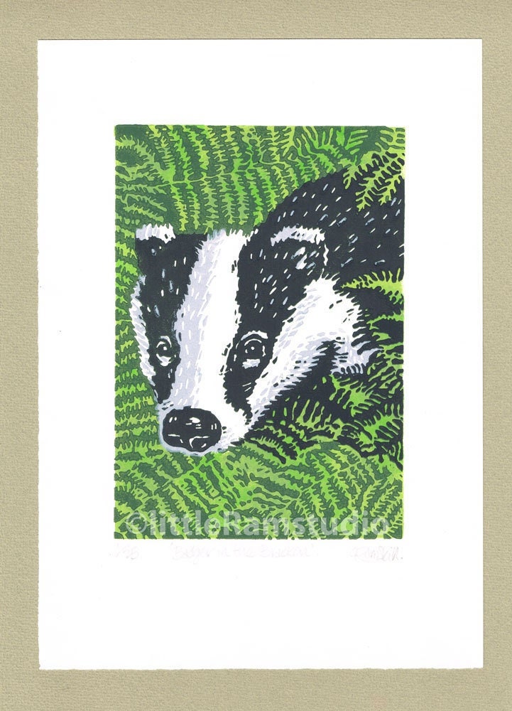 Badger Linocut Print, Limited Edition Wildlife Art - Etsy