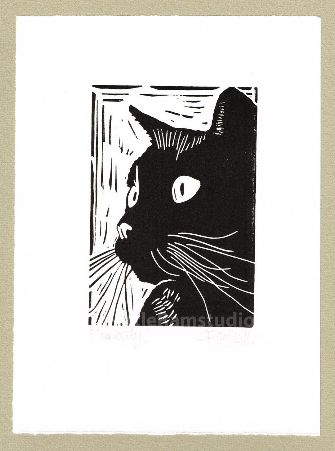 Black Cat, Black Cat Art, Black Cat Print, Black Cat Linocut Print ...