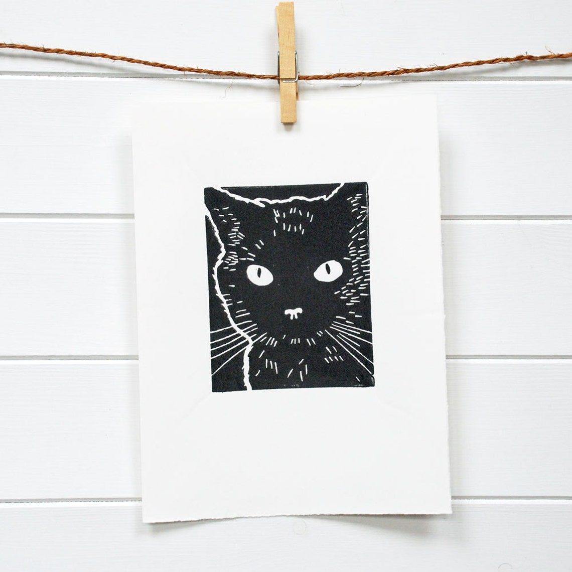 Black Cat Linocut Original Hand Pulled Relief Print - Etsy