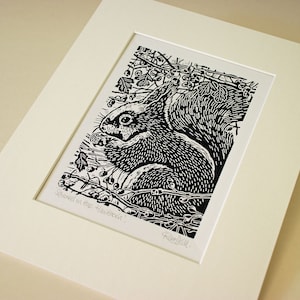 Squirrel Art Print - Squirrel Linocut in Black Ink Original Hand-pulled ...