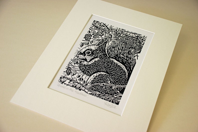 Squirrel Art Print Squirrel Linocut in Black Ink Original - Etsy