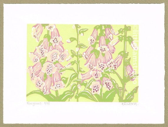 Foxglove Foxglove Flower Linocut Print Foxglove Wild Flower - Etsy