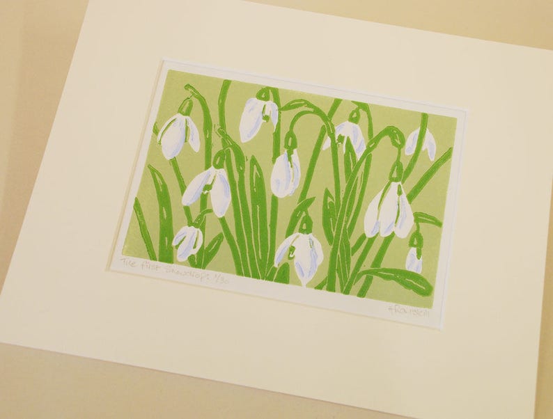 Snowdrops Art, Snowdrops Print, Snowdrops Linocut Print Snowdrop Flower ...