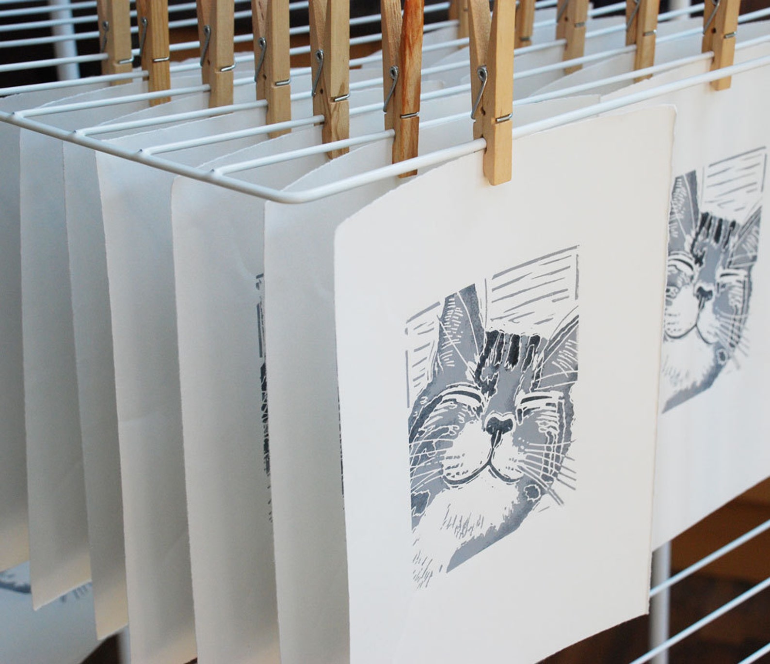 Tabby Cat Tabby Cat Print Happy Grey Tabby Cat Linocut Print - Etsy UK