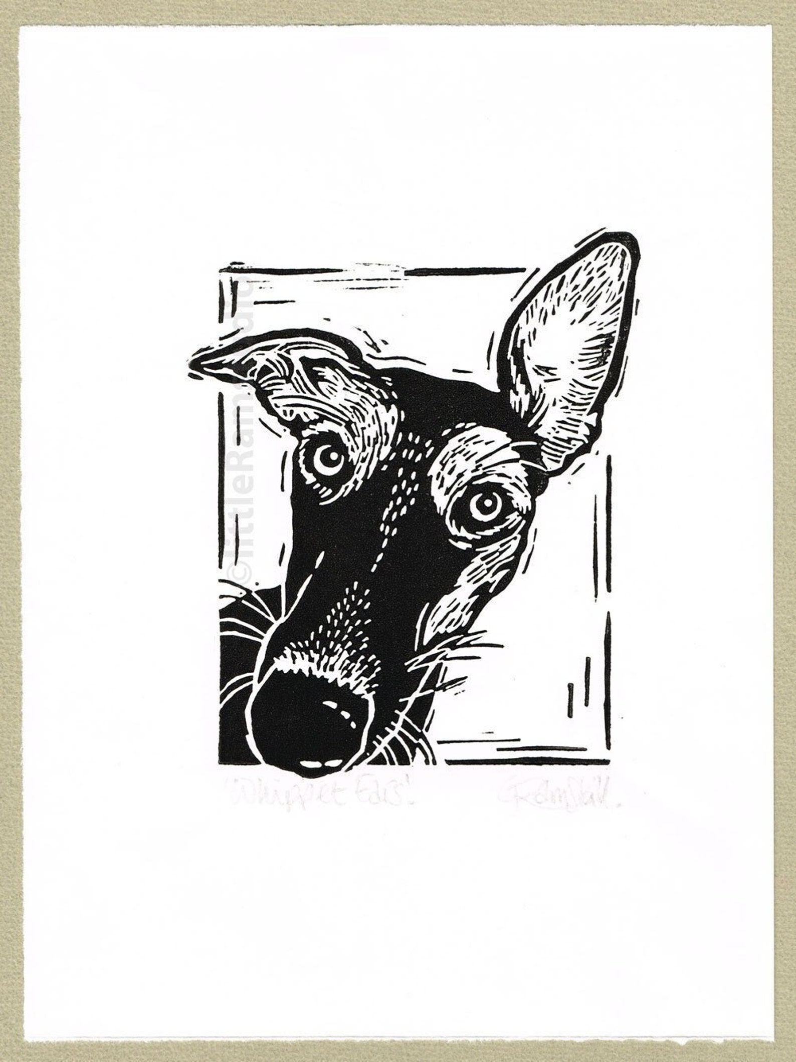 Whippet Dog Art Print - Linocut Original Hand Pulled Relief Print - Etsy