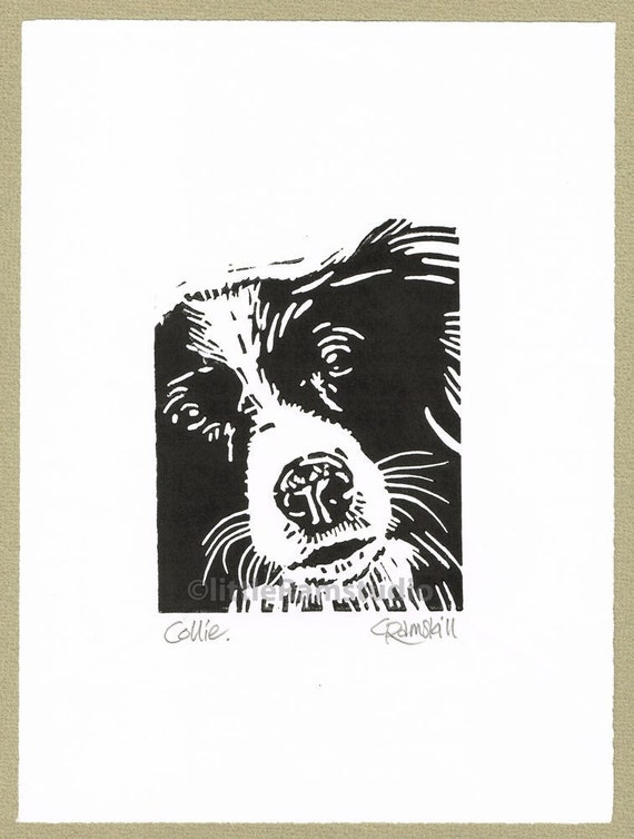 Dog Art Collie Dog Art Print. Dog Linocut Print | Etsy