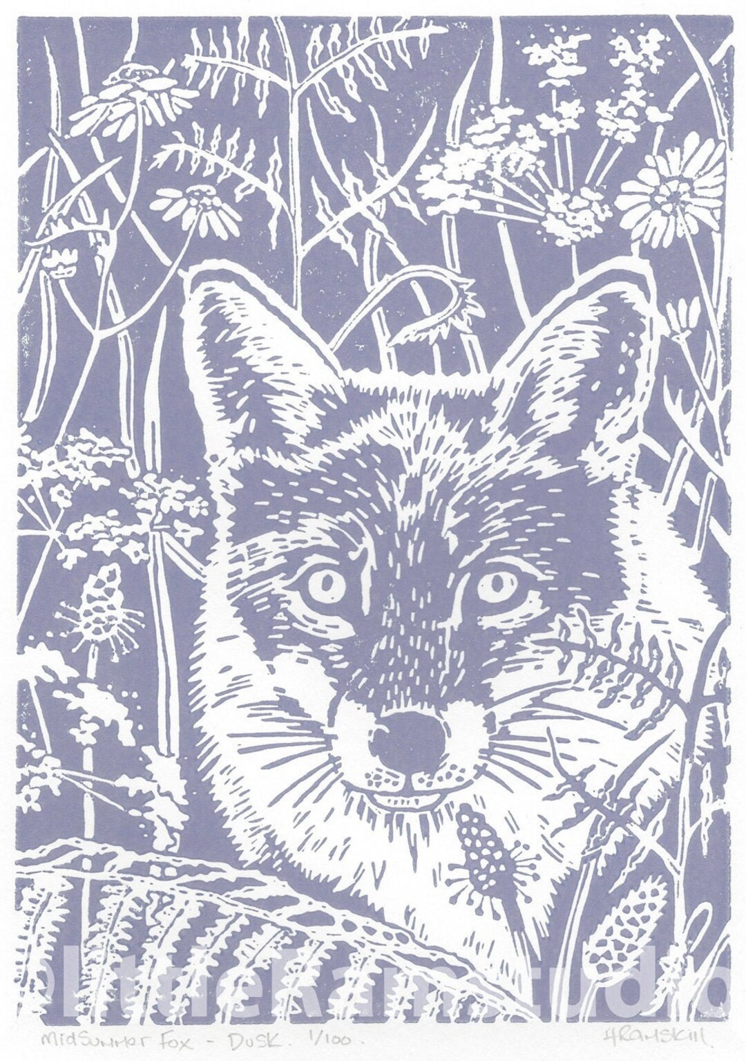 Midsummer Fox Dusk limited edition linocut print - Etsy.de