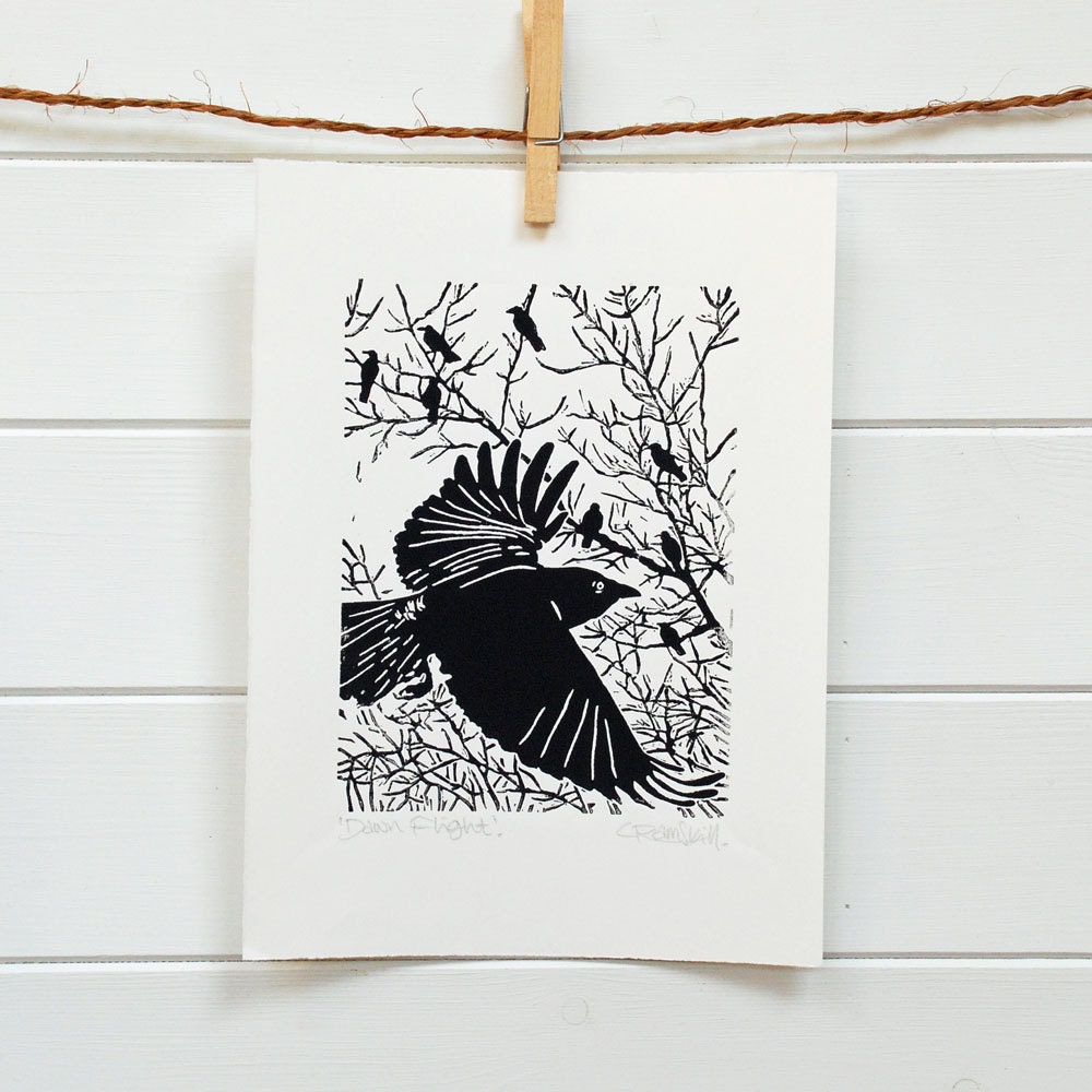 Black Crows Art Print Linocut Original Hand Pulled Relief Print - Etsy