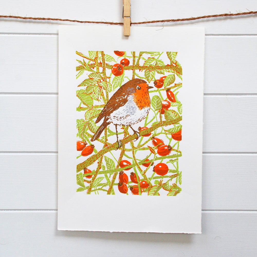 Robin Print, Robin Linocut Print, Robin Limited Edition Linocut Print ...