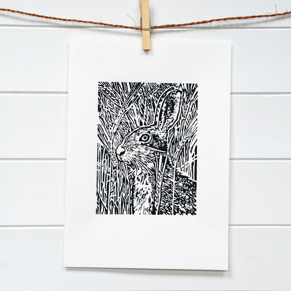 Hare Art Print Original Hand-pulled Linocut Print - Etsy