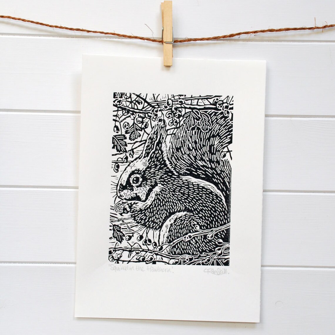 Squirrel Art Print Squirrel Linocut in Black Ink Original - Etsy