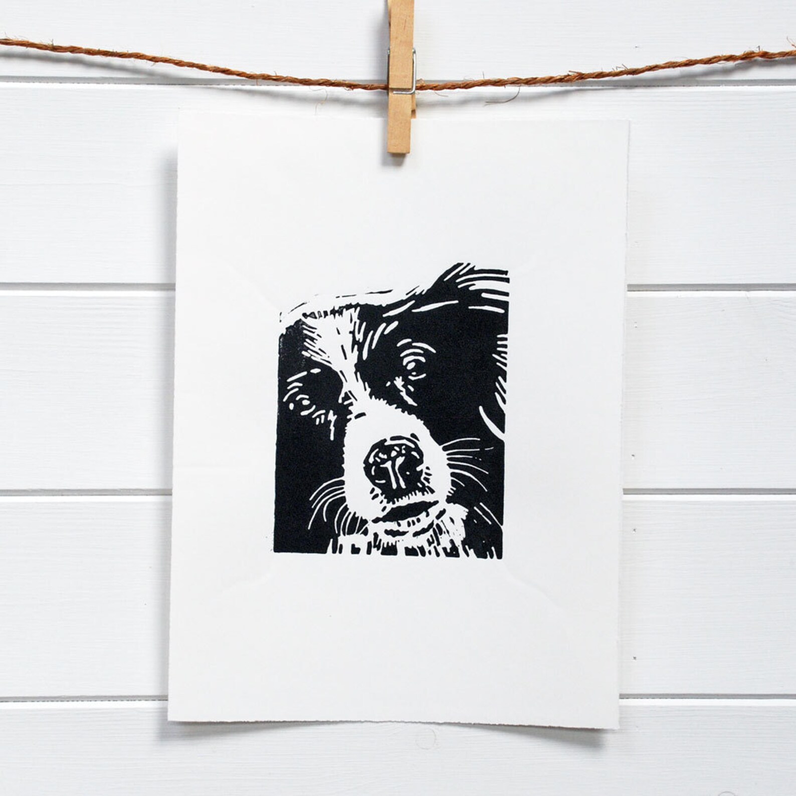 Dog Art Collie Dog Art Print. Dog Linocut Print | Etsy