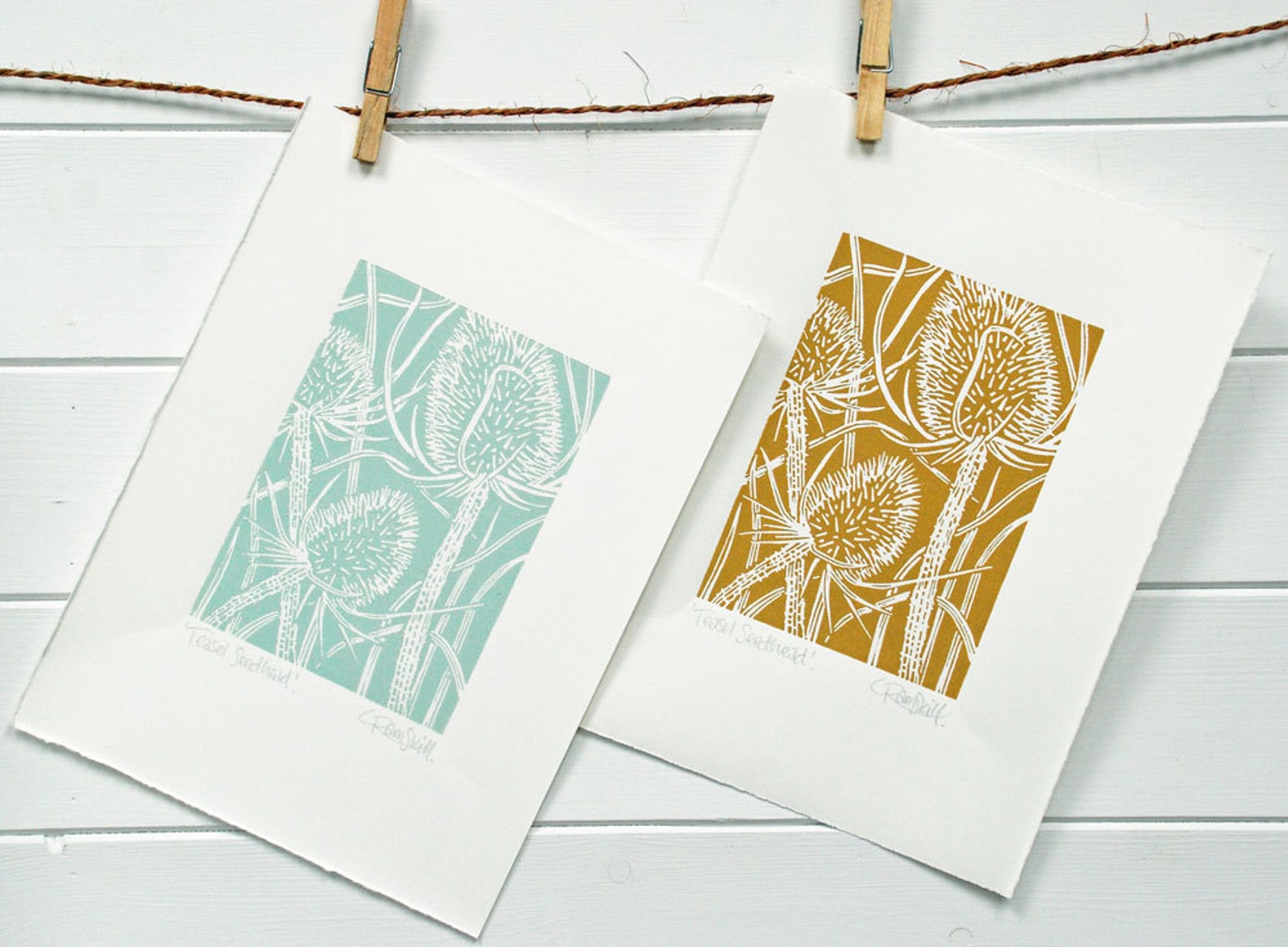 Teasel Seedhead Handcut Linocut Print - Etsy