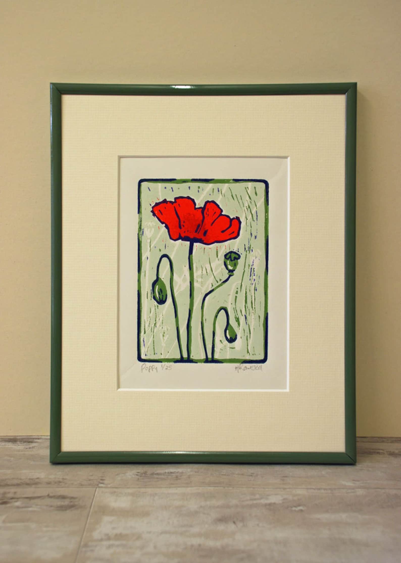 Poppy, Red Poppy Flower Linocut Print Original Limited Edition Linocut ...