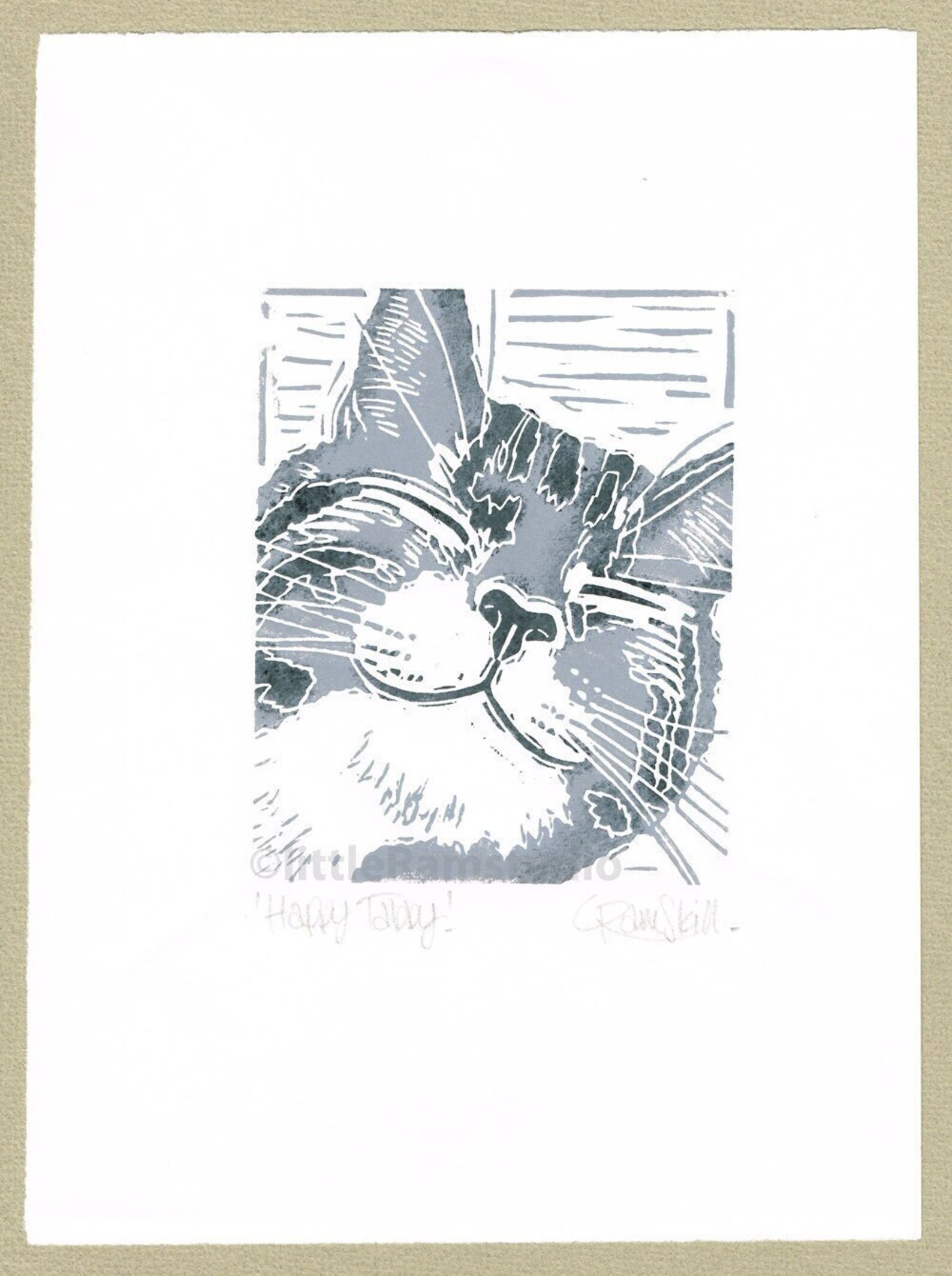 Tabby Cat Tabby Cat Print Happy Grey Tabby Cat Linocut Print - Etsy UK