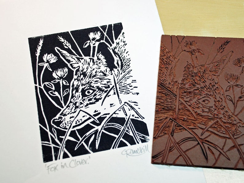 Fox Art Handmade Print Linocut Print Original Art - Etsy