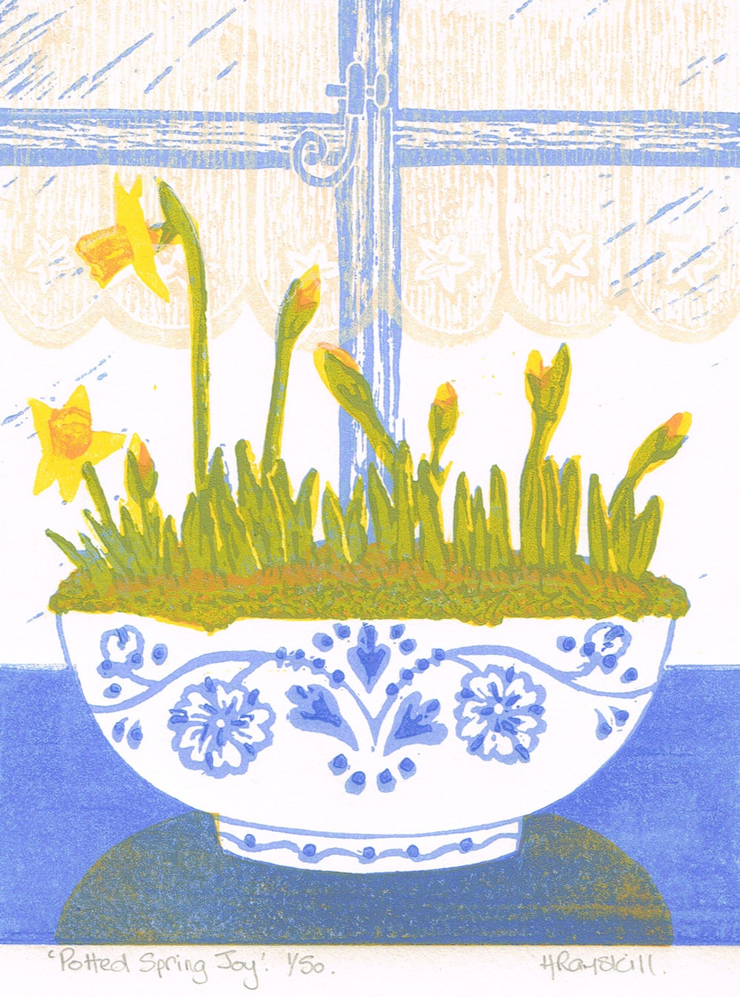 Spring Flower Linocut Print, Spring Daffodils Original Limited Edition ...