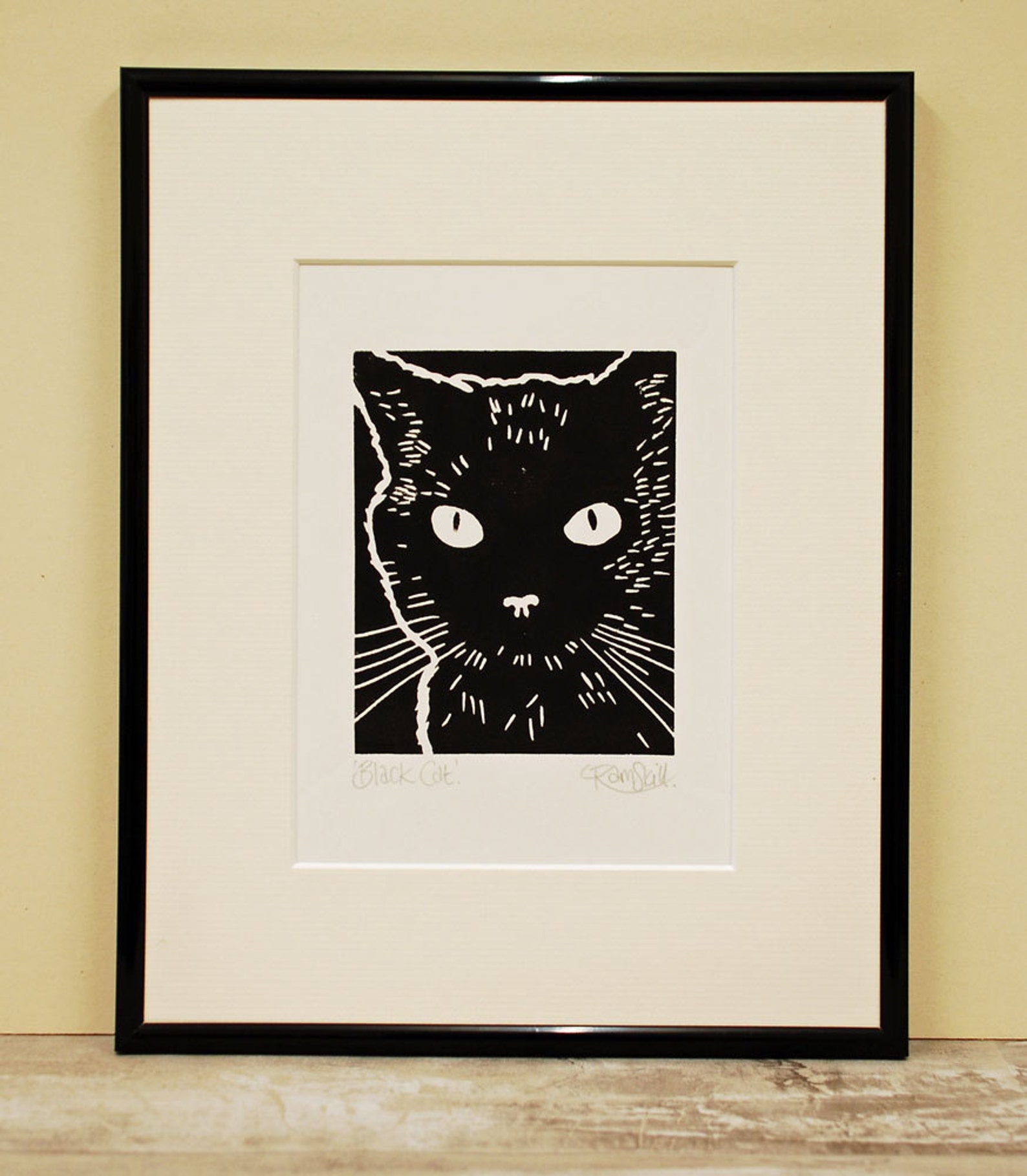 Black Cat Linocut Original Hand Pulled Relief Print - Etsy