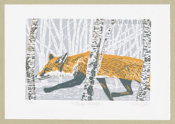 Fox Linocut Print Art Print Limited Edition Hand Cut Linocut | Etsy