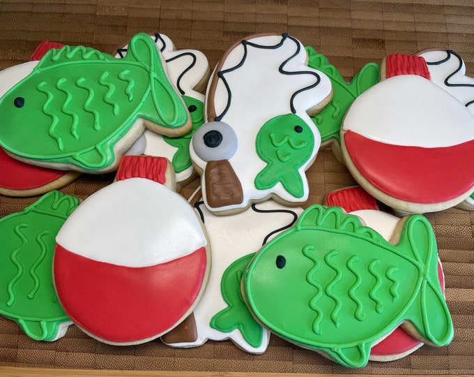 Fishing Theme Cookies/father's Day/dad's Birthday/decorated Cookies/one ...