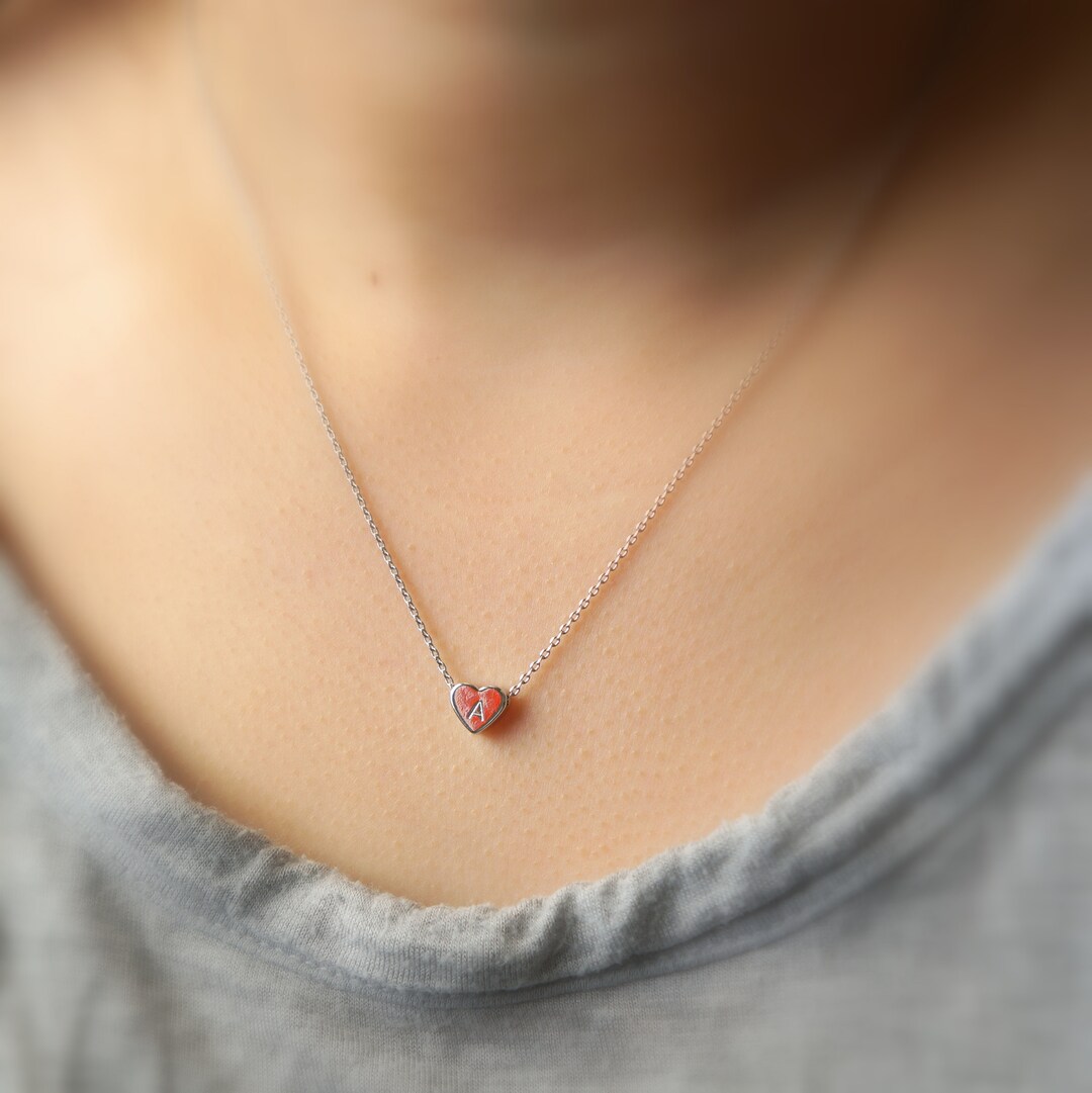 178) Dainty Simple Heart Necklace With Your Own Letter - Etsy