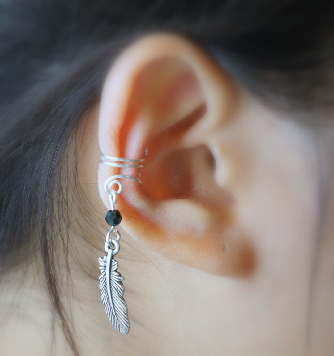 26no Piercing Silver Feather Ear Cuff With Swarovski Bead. Minimalist ...