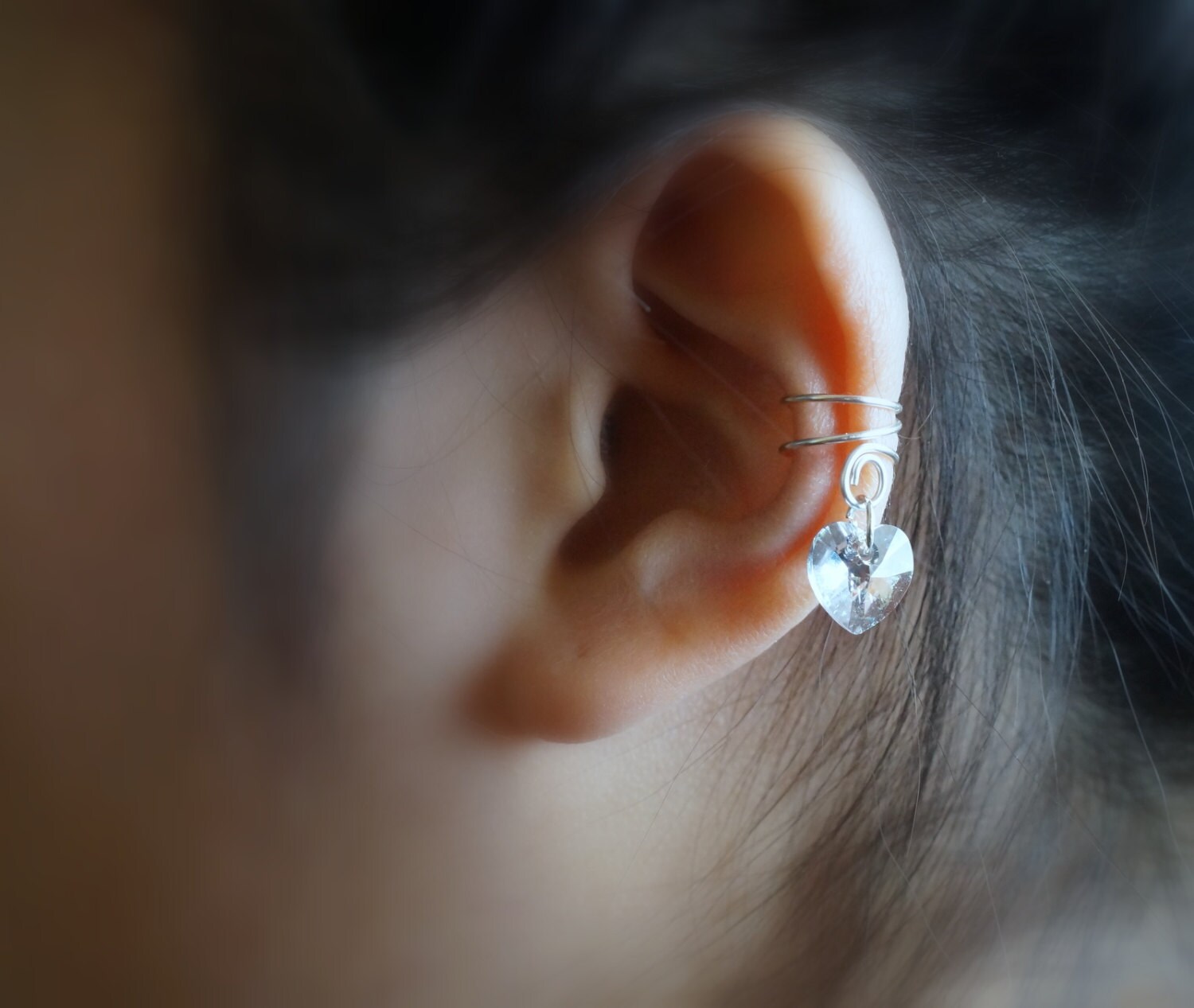 84no Piercing Cute Heart Crystal Ear Cuff. Minimalist Ear - Etsy
