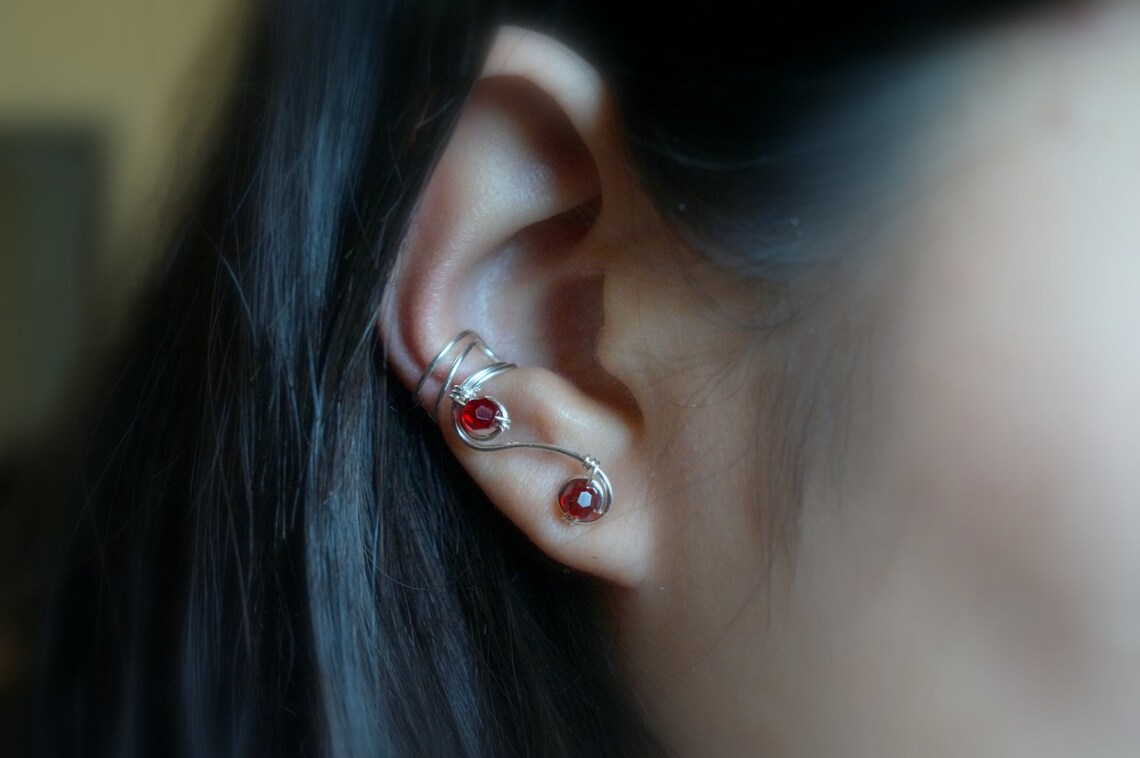18no Piercing Double Spiral Ear Cuff With Beads/pearls. - Etsy