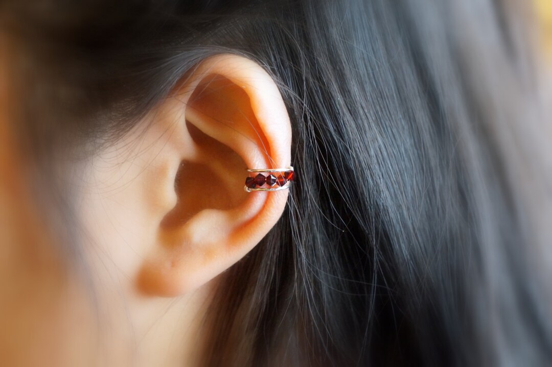 49)no Piercing Simple Beads Ear Cuff - Garnet Color. Minimalist Ear ...