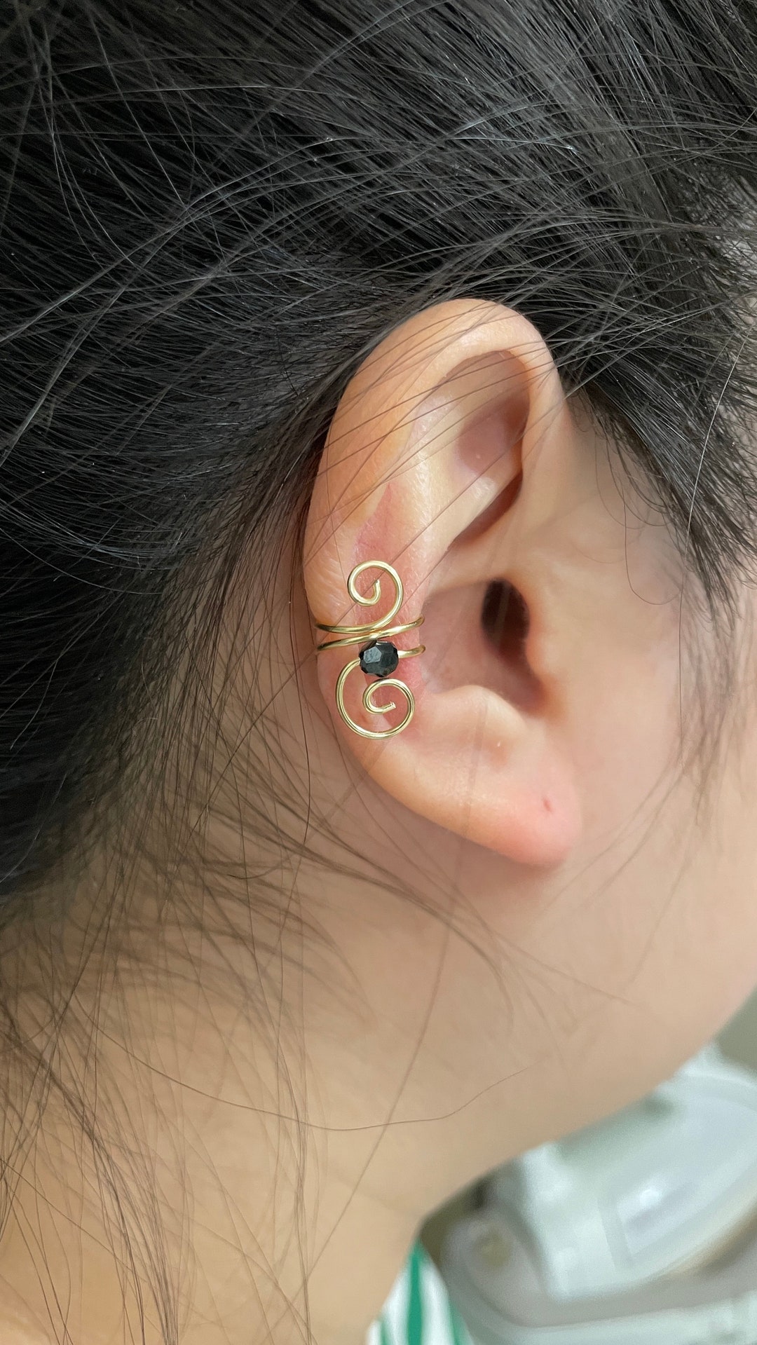 91)no Piercing Swirl With Swarovski Bead Ear Cuff.minimalist Ear Cuff ...