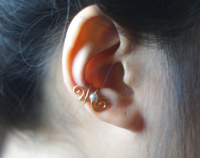 18no Piercing Double Spiral Ear Cuff With Beads/pearls. - Etsy