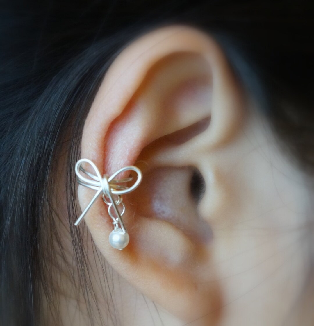 76)non Pierced Cute Bow Ear Cuff With Pearl. Minimalist Ear Cuff - Etsy