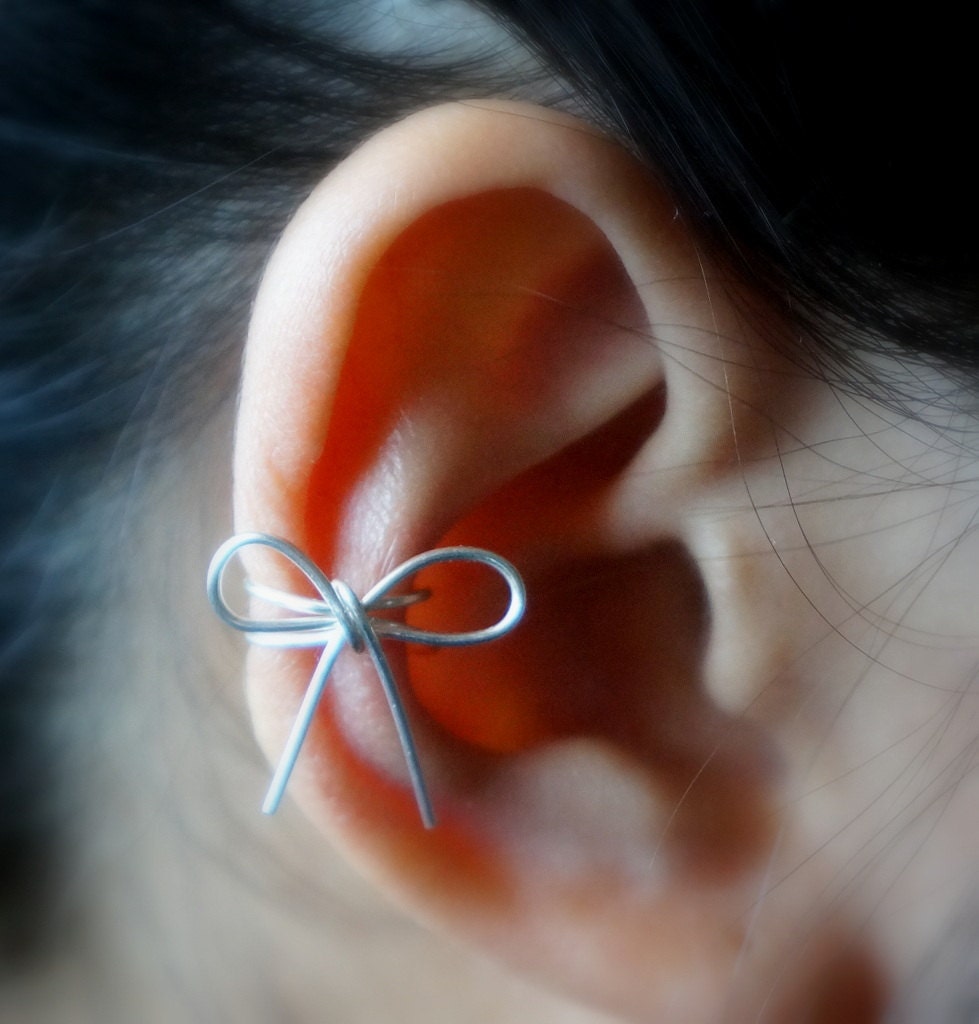 75)non Pierced Cute Bow Ear Cuff. Minimalist Ear Cuff. Simple Earring ...