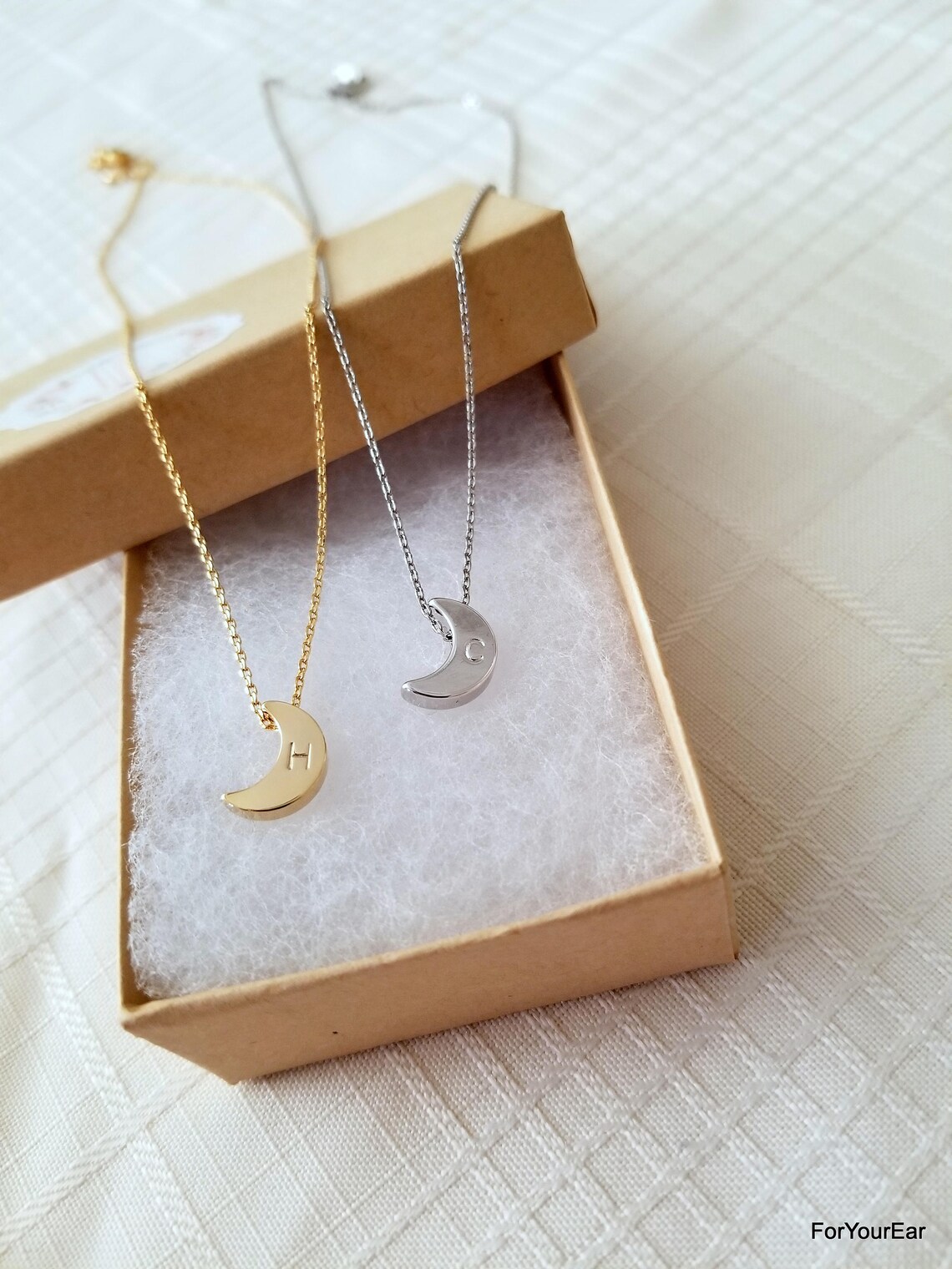175) Crescent Moon Charm Necklace With Your Own Initial - Etsy
