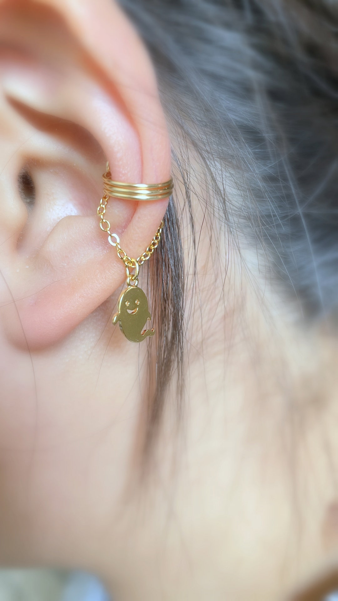 216) Minimalist Ear Cuff. No Piercing Cute Halloween Ghost Charm Ear ...