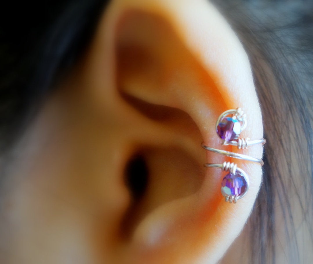 60)no Piercing Swirl Swarovski Crystal Ear Cuff. Minimalist Fake Ear ...