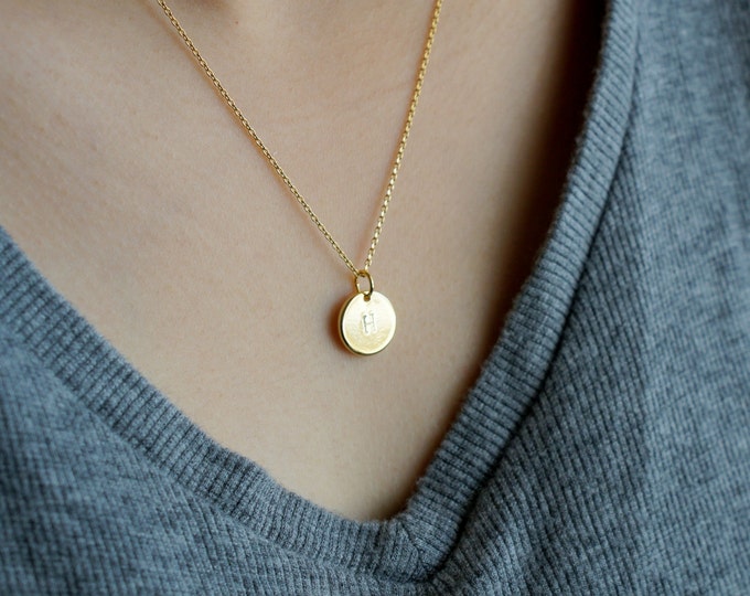 156simple Coin Disk Charm Necklace With Your Own Initial - Etsy