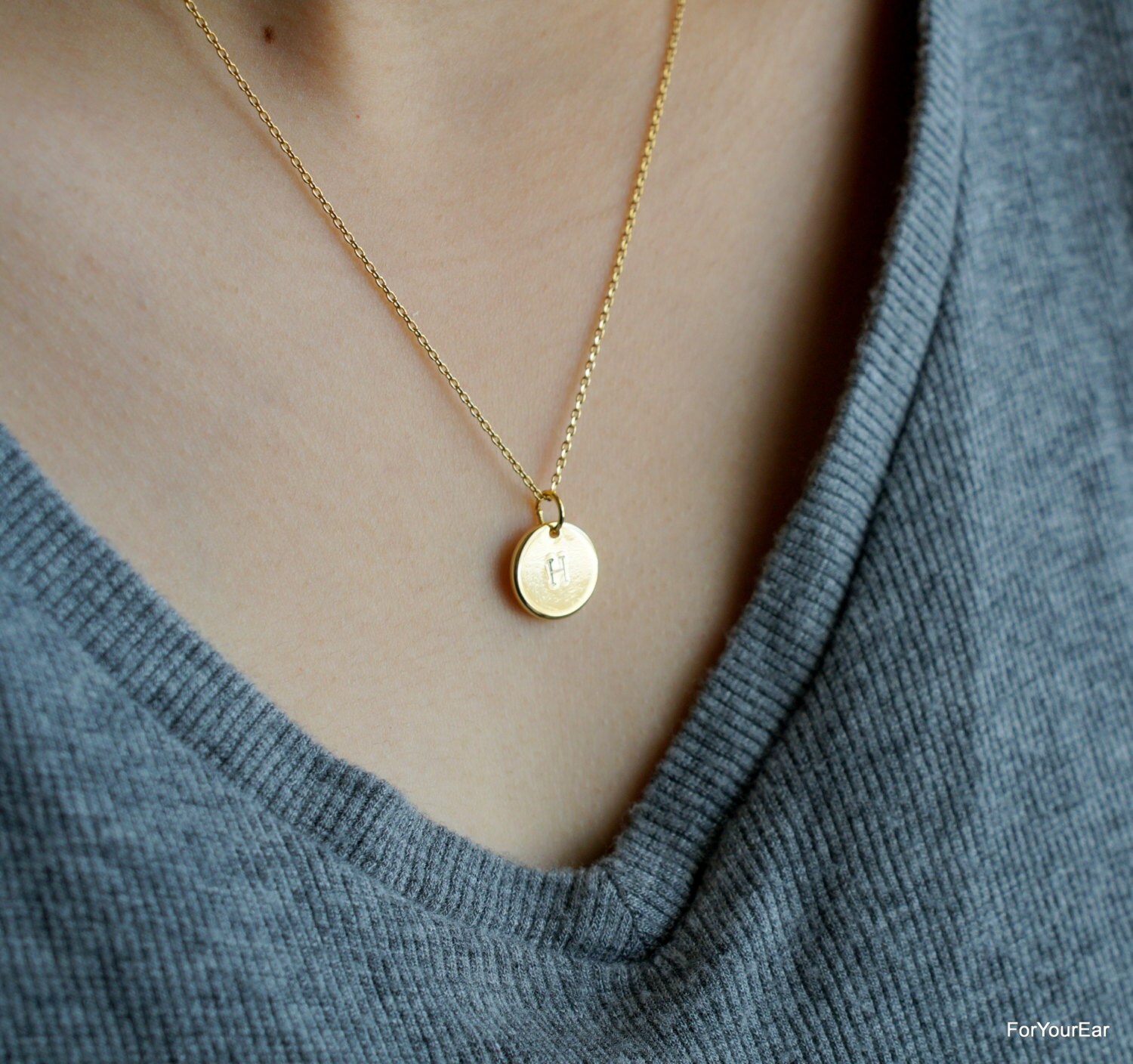 156Simple Coin Disk Charm Necklace With Your Own Initial | Etsy