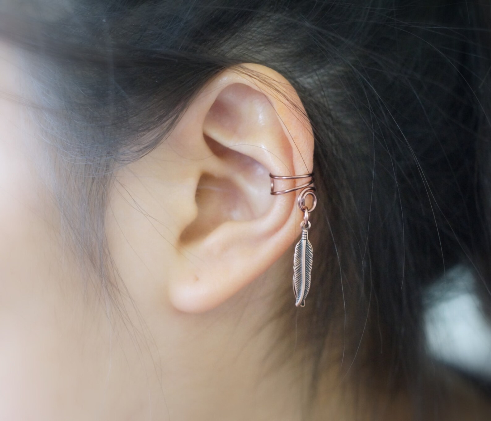 4double Little Bird Feather Ear Cuff antique Copper - Etsy