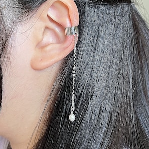 103)no Piercing Ear Cuff and Dangle Pearl Ear Cuff. Minimalist Chain ...