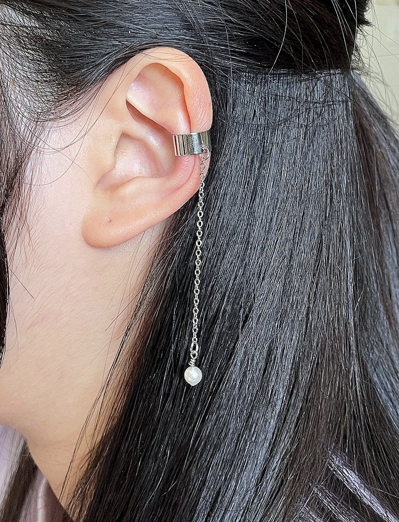 103)no Piercing Ear Cuff and Dangle Pearl Ear Cuff. Minimalist Chain ...