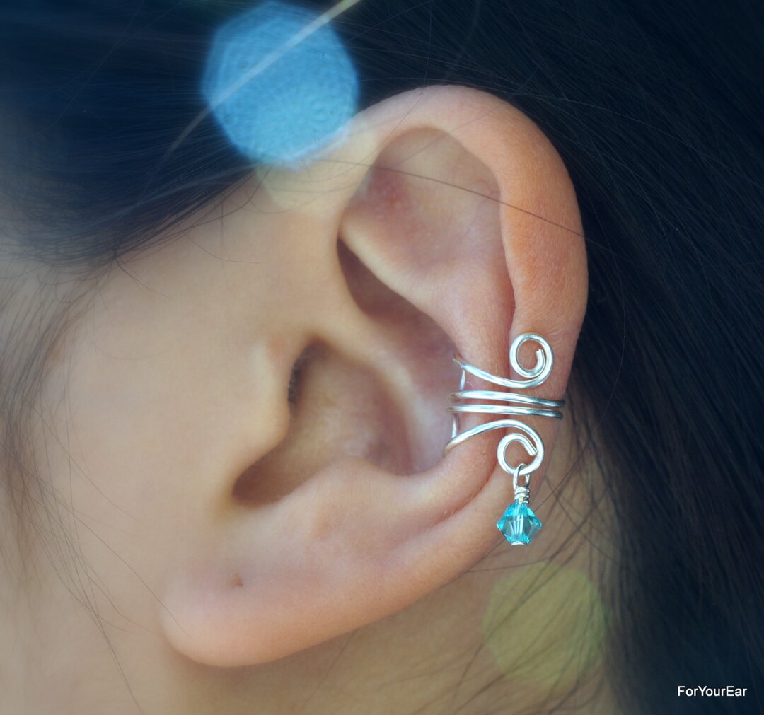 112) No Piercing Double Swirl Ear Cuff With Bead. Minimalist Ear Cuff ...