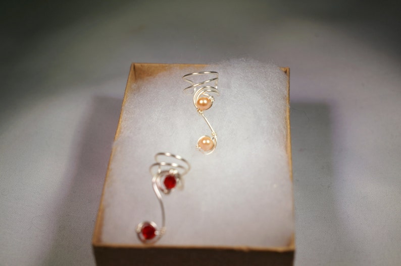 18no Piercing Double Spiral Ear Cuff With Beads/pearls. - Etsy