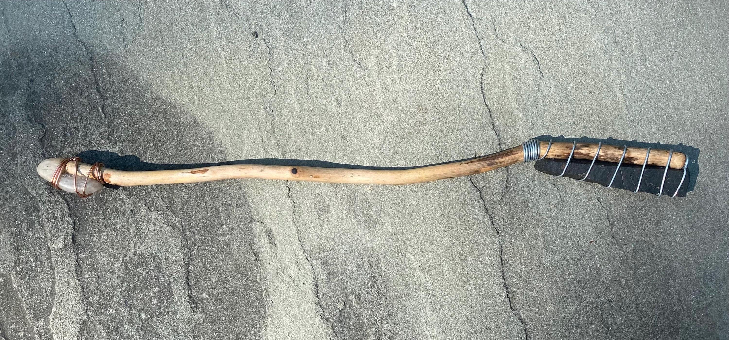 Strength Protection Wand Handmade Wood Quartz Basalt Steel Copper Magic ...